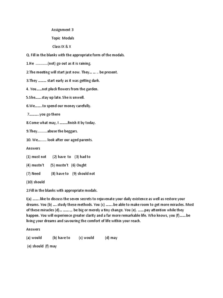 Assignment Modals IX X | PDF
