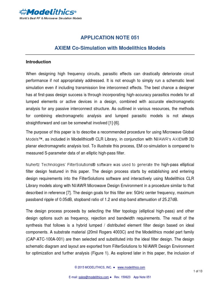 Application Note 051 AXIEM Co-Simulation With Modelithics Models | PDF ...