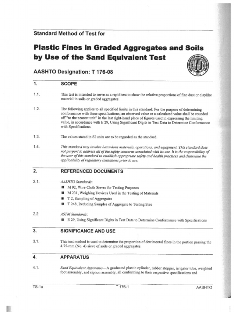 Aashto T 176-08-Equivalente de Arena | PDF