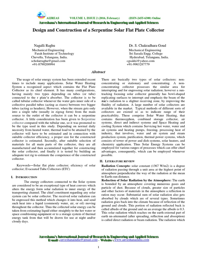 Design and Construction of A Serpentine | PDF | Heat Transfer | Solar ...
