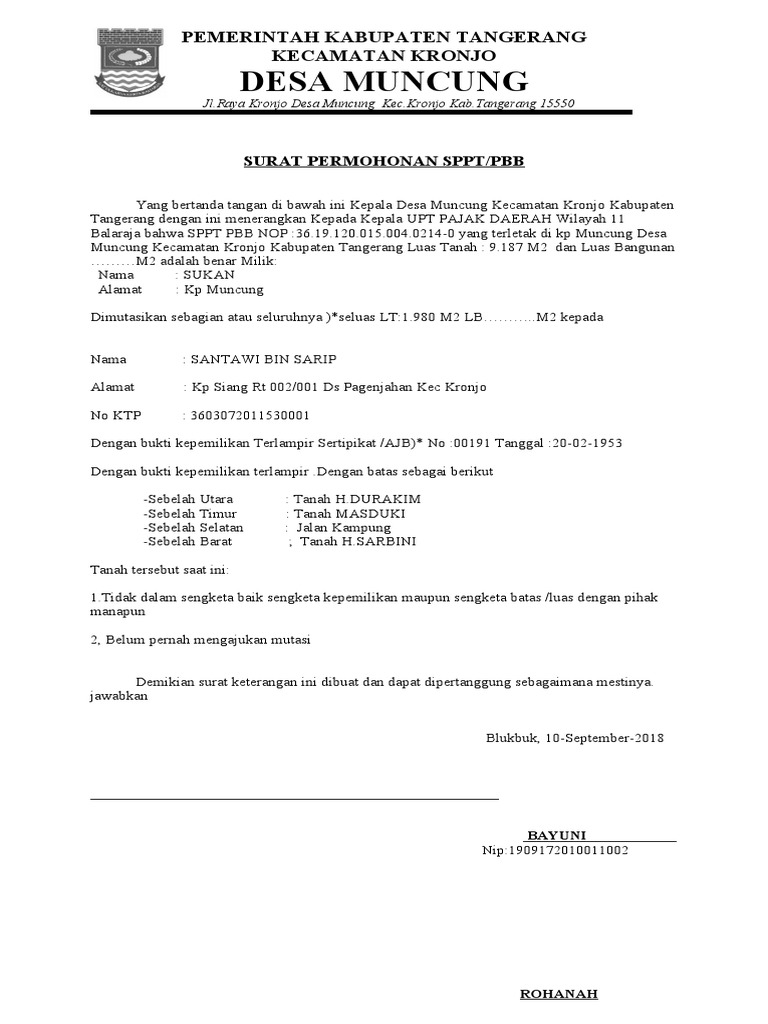 Surat Ket SPPT | PDF