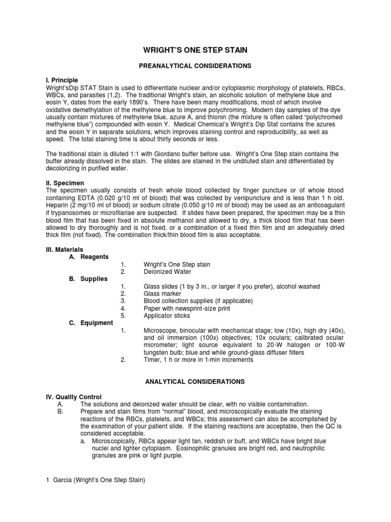 Wrights 1 Step | PDF | Staining | Plasmodium