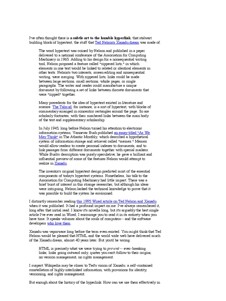Ted Nelson's Xanadu Dream | PDF | Hyperlink | Hypertext