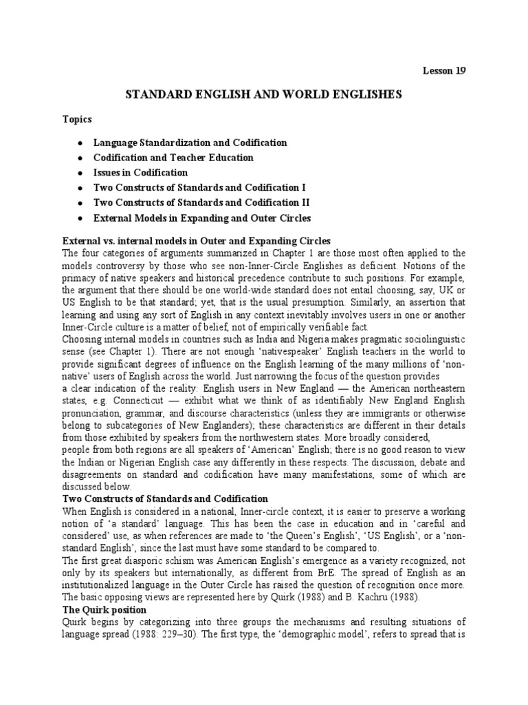 Lesson 19 - Standard English and World Englishes | PDF | English ...