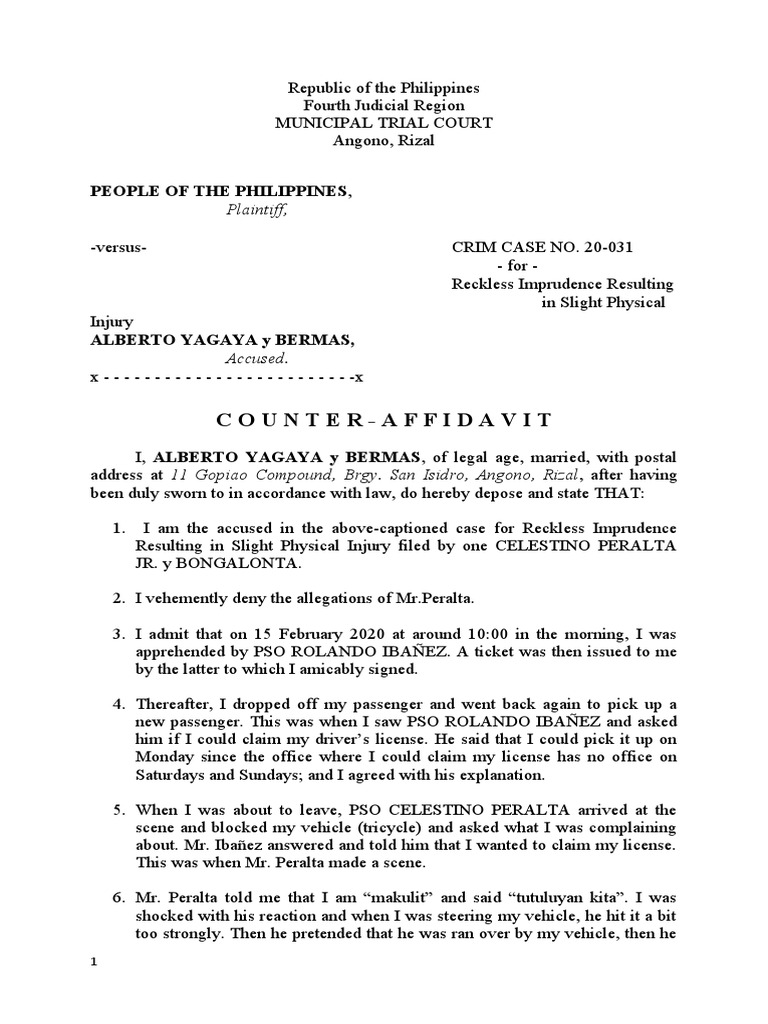 Counter-Affidavit: People of The Philippines | PDF | Public Law ...