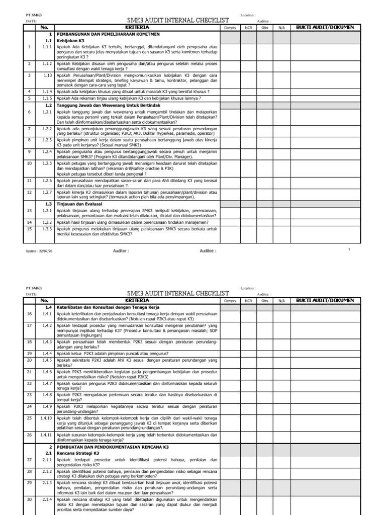 139 FORM Check List Audit SMK3 Final | PDF
