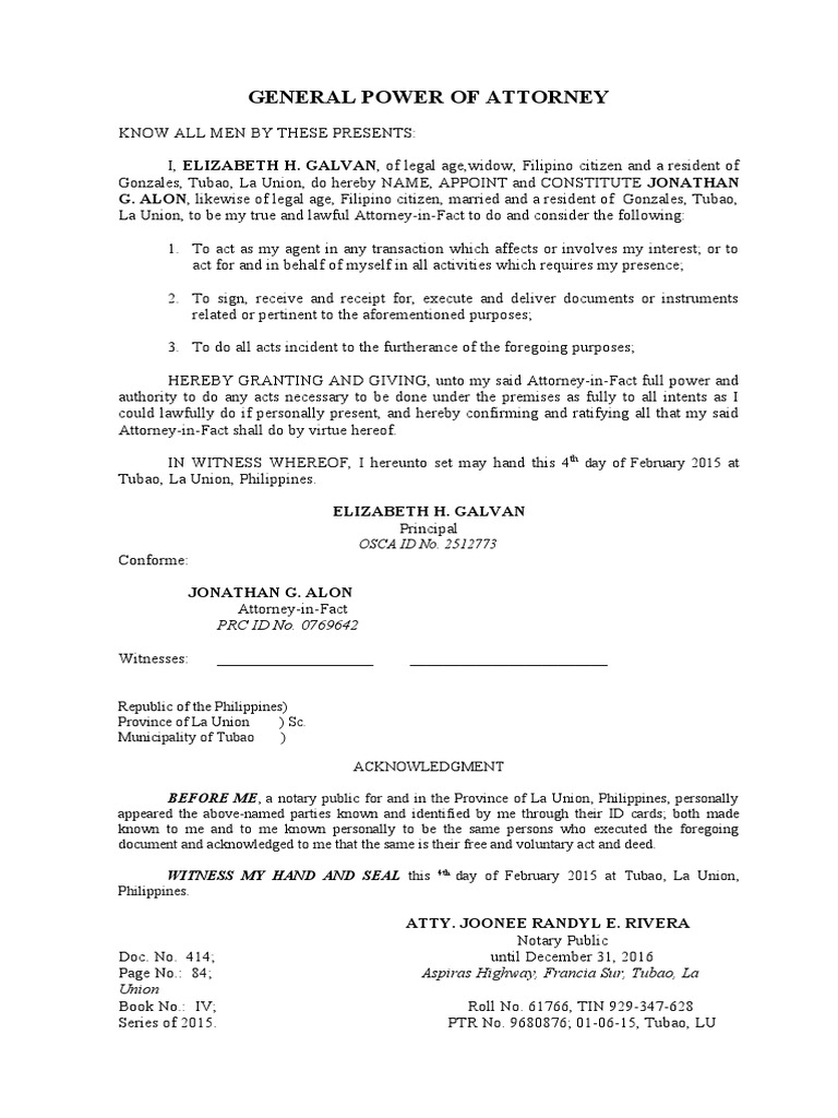 General Power of Attorney - Alon | PDF | Power Of Attorney | Notary Public