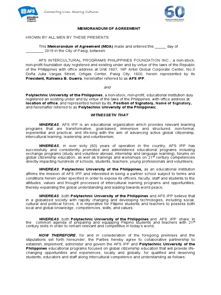 AFS Philippines MOA Template - Polytechnic University of The ...