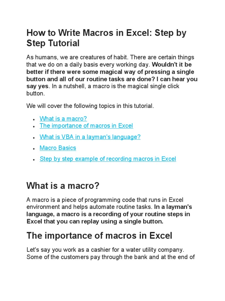 How To Write Macros in Excel | PDF | Visual Basic For Applications | Microsoft Excel
