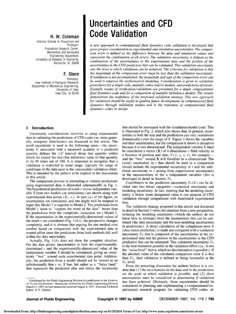 Uncertainties and CFD Code Validation: H. W. Coleman | PDF | Computational Fluid Dynamics ...