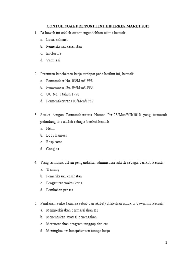 Contoh Pretest-Postest Hiperkes 2-9 Maret 2015 | PDF