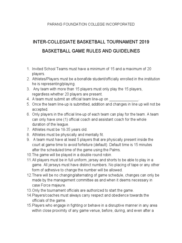 College Basketball Tournament Rules | PDF | Sports & Recreation