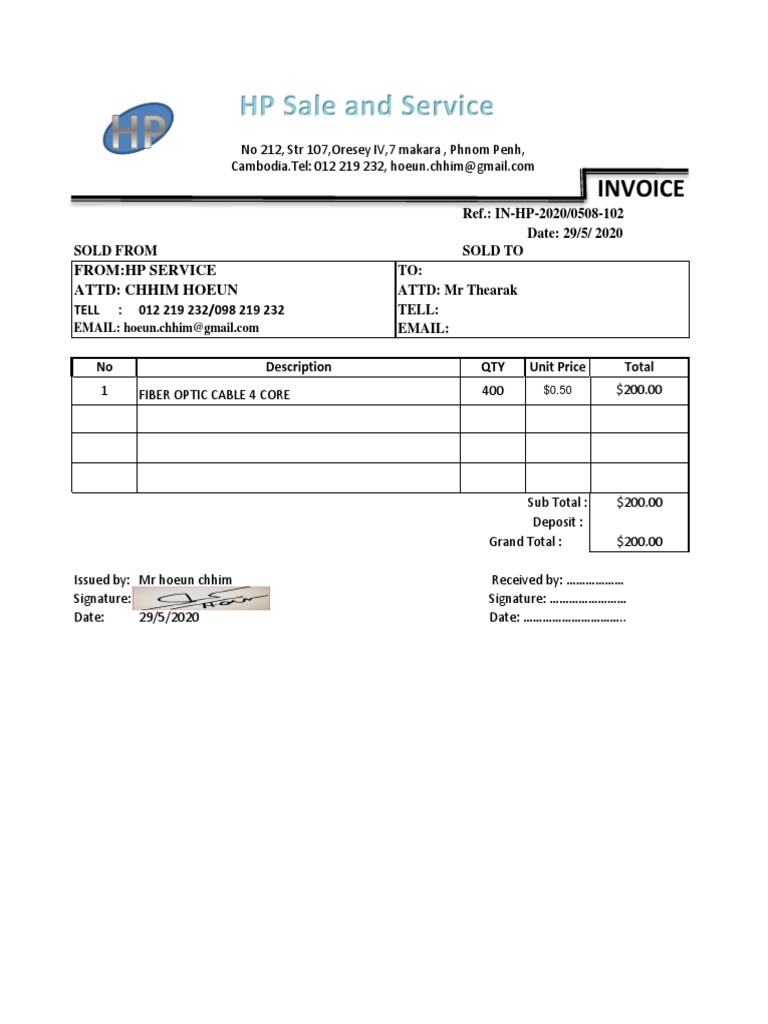 HP Sale and Service: Invoice | PDF