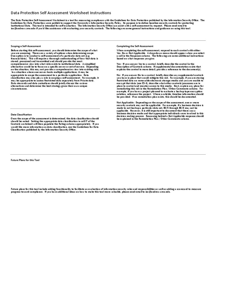 Data Protection Self Assessment Worksheet | Download Free PDF ...