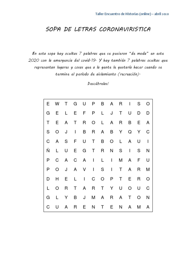 Sopa de Letras: Covid-19 y Recreación | PDF