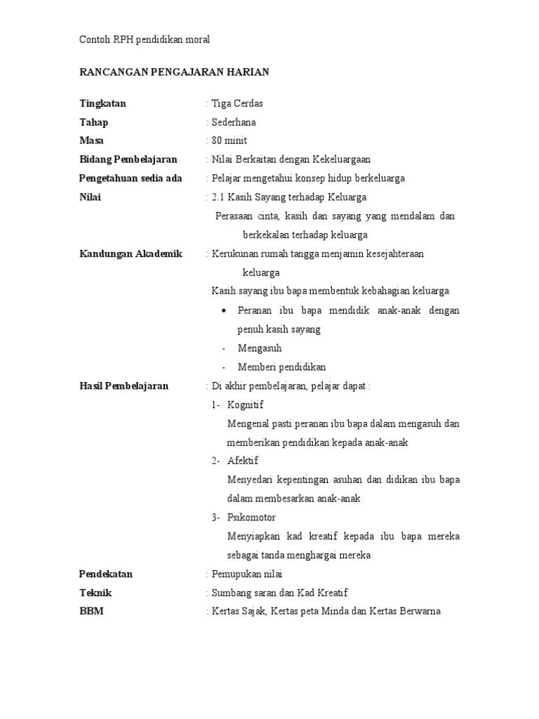 Contoh RPH Pendidikan Moral | PDF
