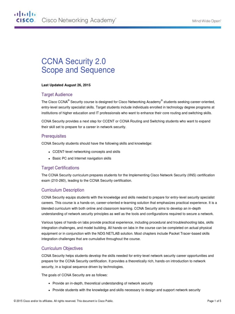 CCNA Security 2.0 Scope and Sequence: Target Audience | Download Free PDF | Cisco Certifications ...