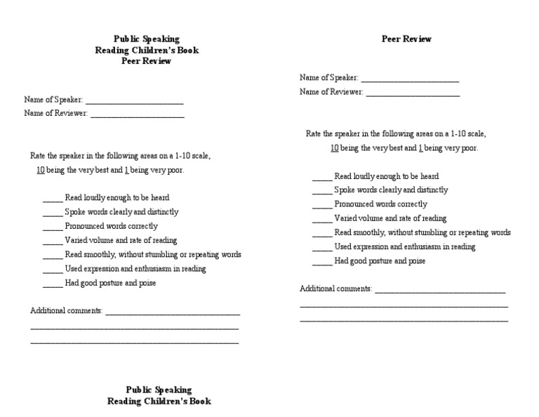 Public Speaking Reading Children's Book Peer Review Peer Review | PDF ...