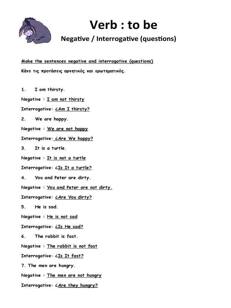 Verb: To Be: Negative / Interrogative (Questions) | PDF