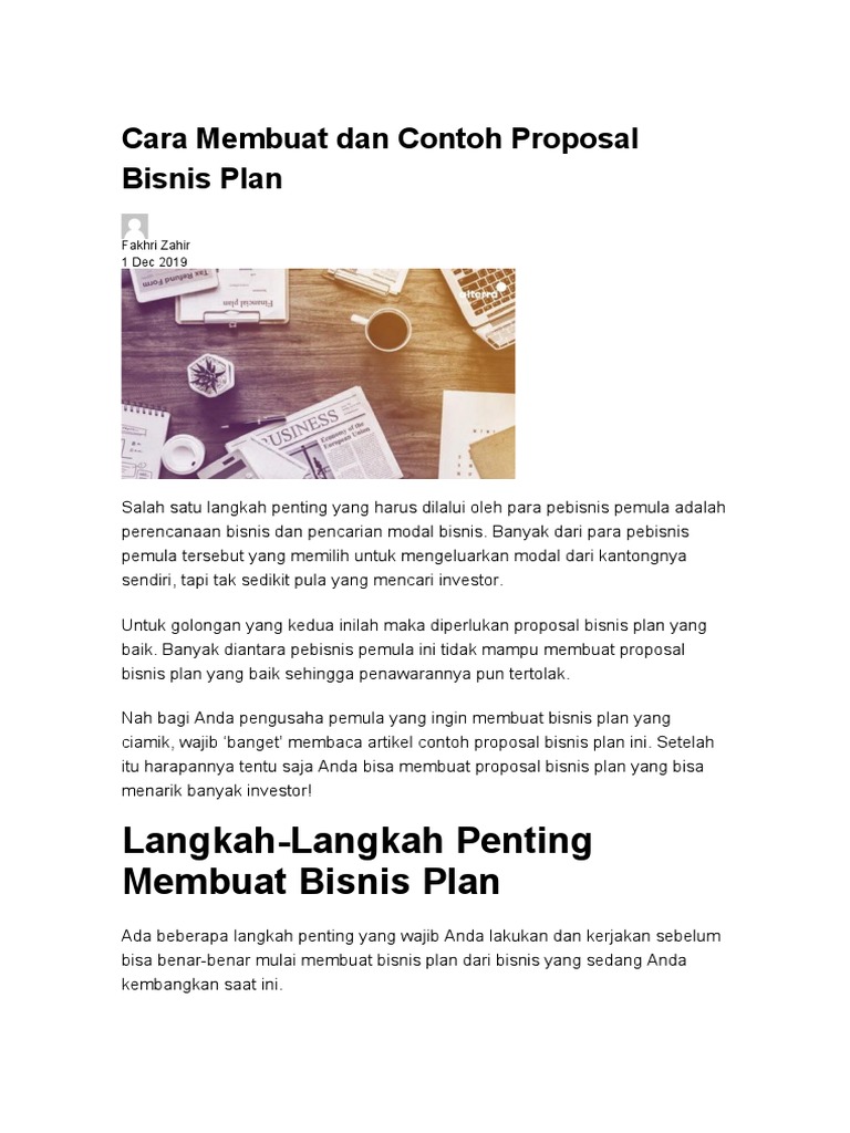 Cara Membuat Dan Contoh Proposal Bisnis Plan | PDF