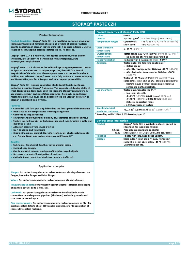 Stopaq® Paste CZH: Product Data Sheet | Download Free PDF | Corrosion ...