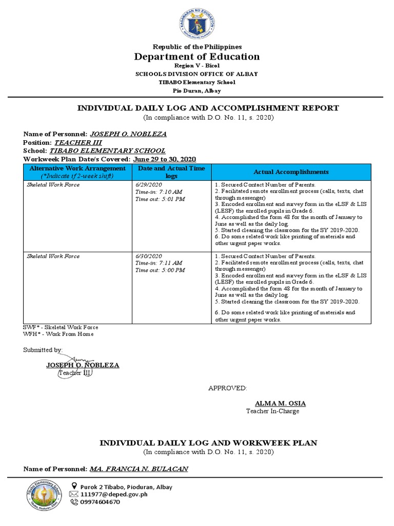 July 1-3 INDIVIDUAL DAILY LOG AND WORKWEEK PLAN | PDF | Cognition ...
