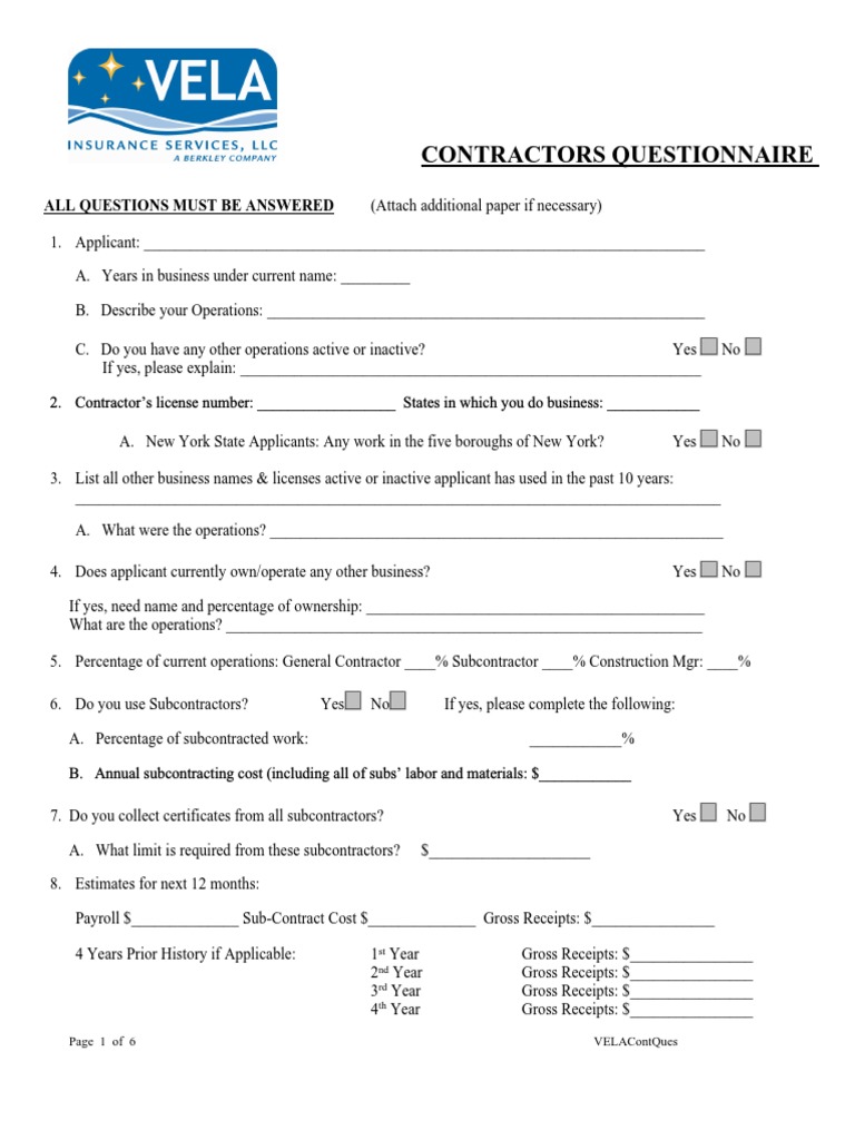 Contractor Risk Assessment Form | PDF | Economic Sectors | Civil ...