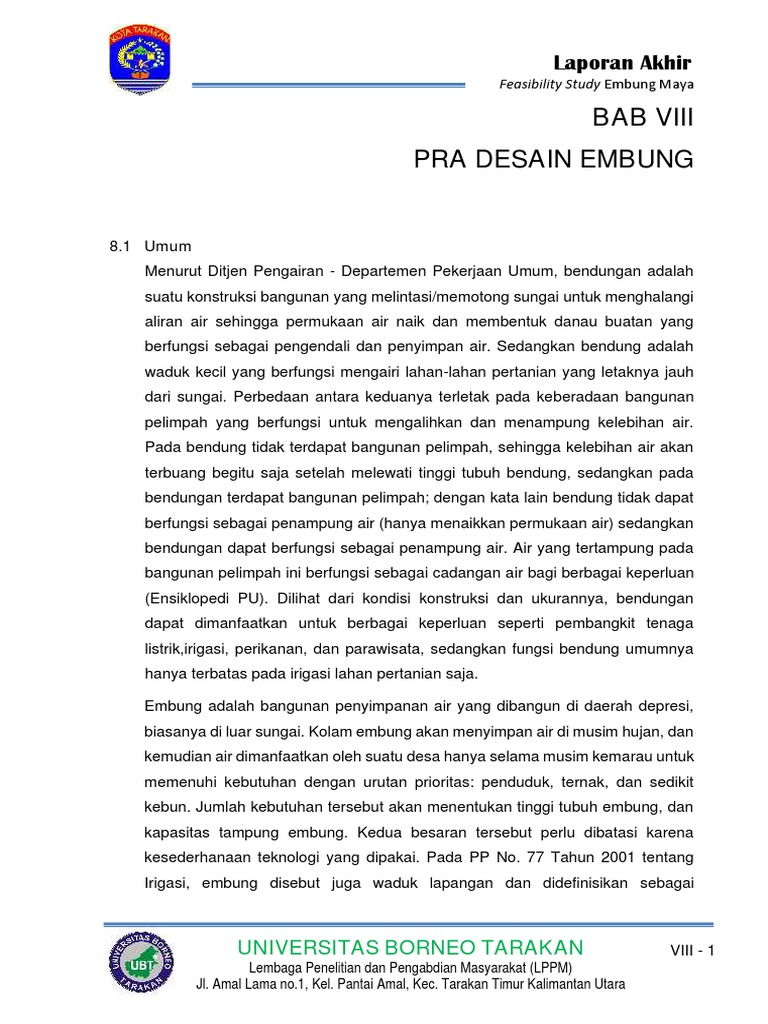 BAB VIII Pra Desain Embung (Maya) | PDF
