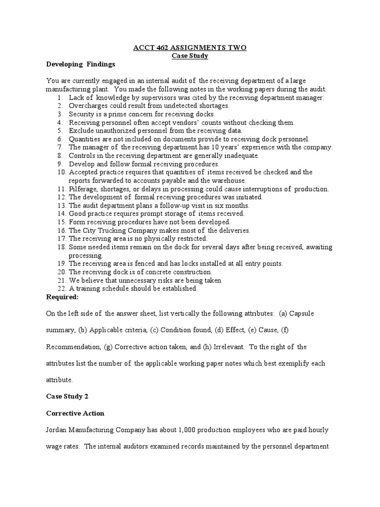 Acct 462 Assignments Two Case Study Developing Findings | PDF ...