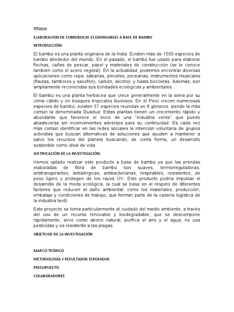 Cubrebozas Ecológicos de Bambú: Guía | PDF | Ciencia y matemáticas