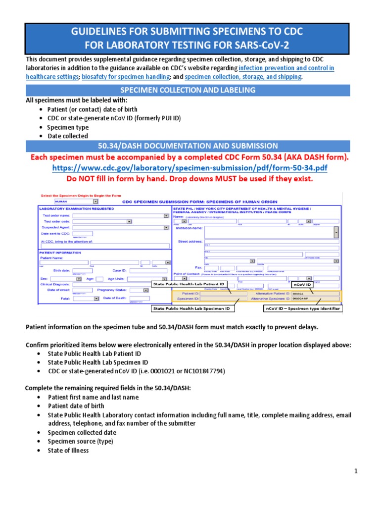 Guidelines For Submitting Specimens To CDC For Laboratory Testing For ...