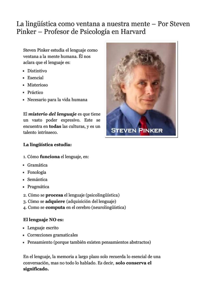 Analisis y Estudio de Libros La Lingistica Como Ventana A Nuestra Mente Por Steven Pinker ...