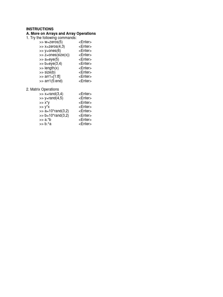 Instructions A. More On Arrays and Array Operations | PDF
