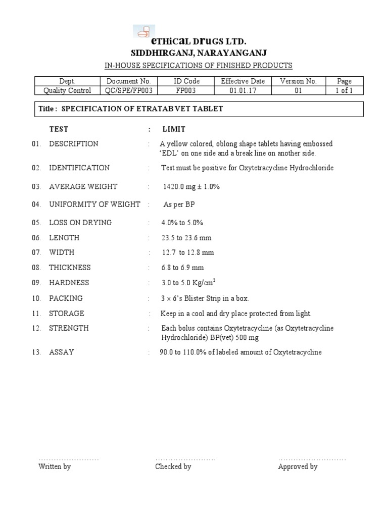 STP of Etratab Bolus | Download Free PDF | Tablet (Pharmacy) | Solution
