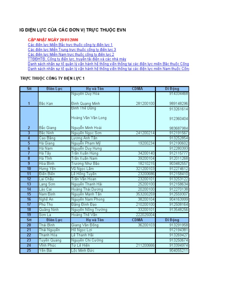 Danh Sach CBCNV Evn Van Hanh He Thong Vien Thong VTCC 219 | PDF