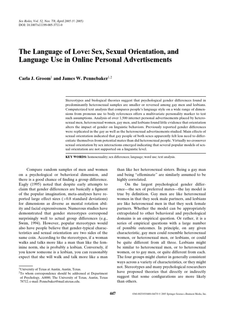The Language Of Love Sex Sexual Orientation And Language Use In