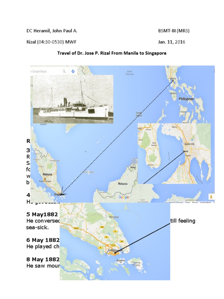 Rizal's Journey from Singapore to Spain | PDF | Ships | Water Transport