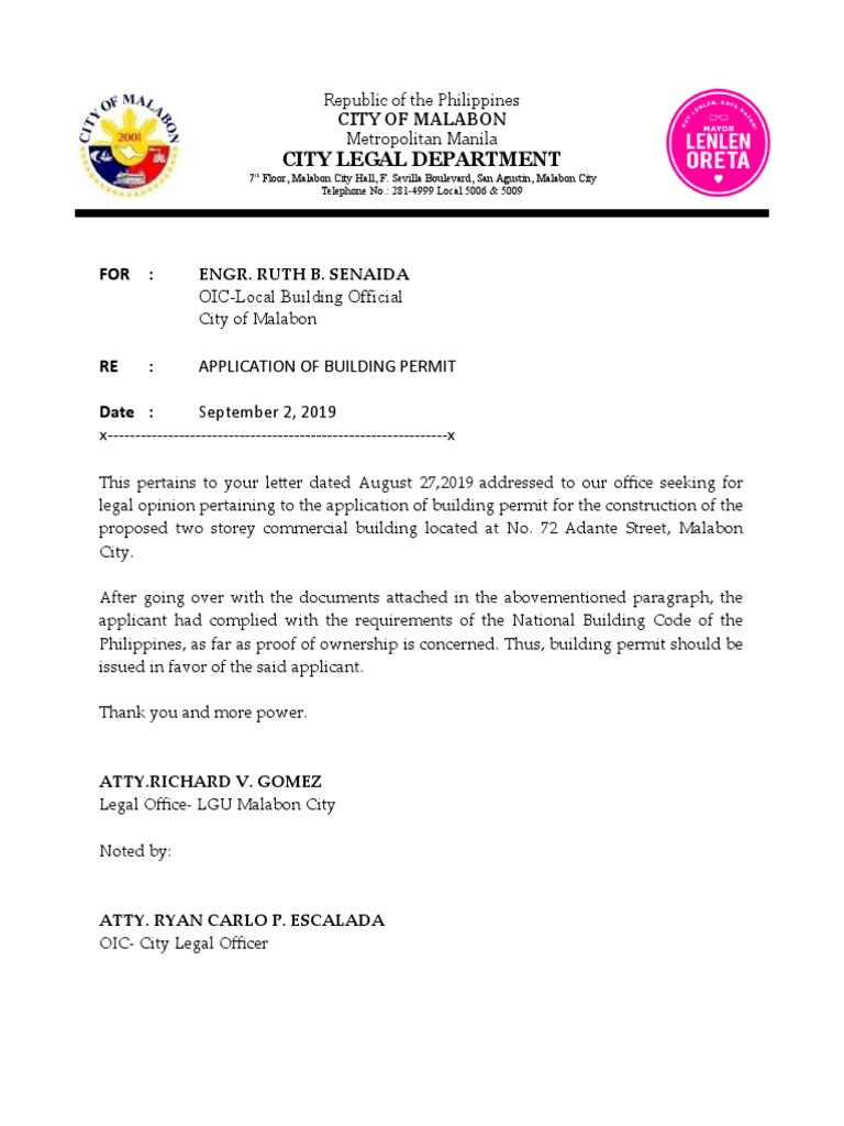 Malabon Building Permit Approval Notice | PDF