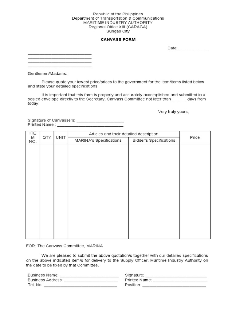 Canvass Form | PDF