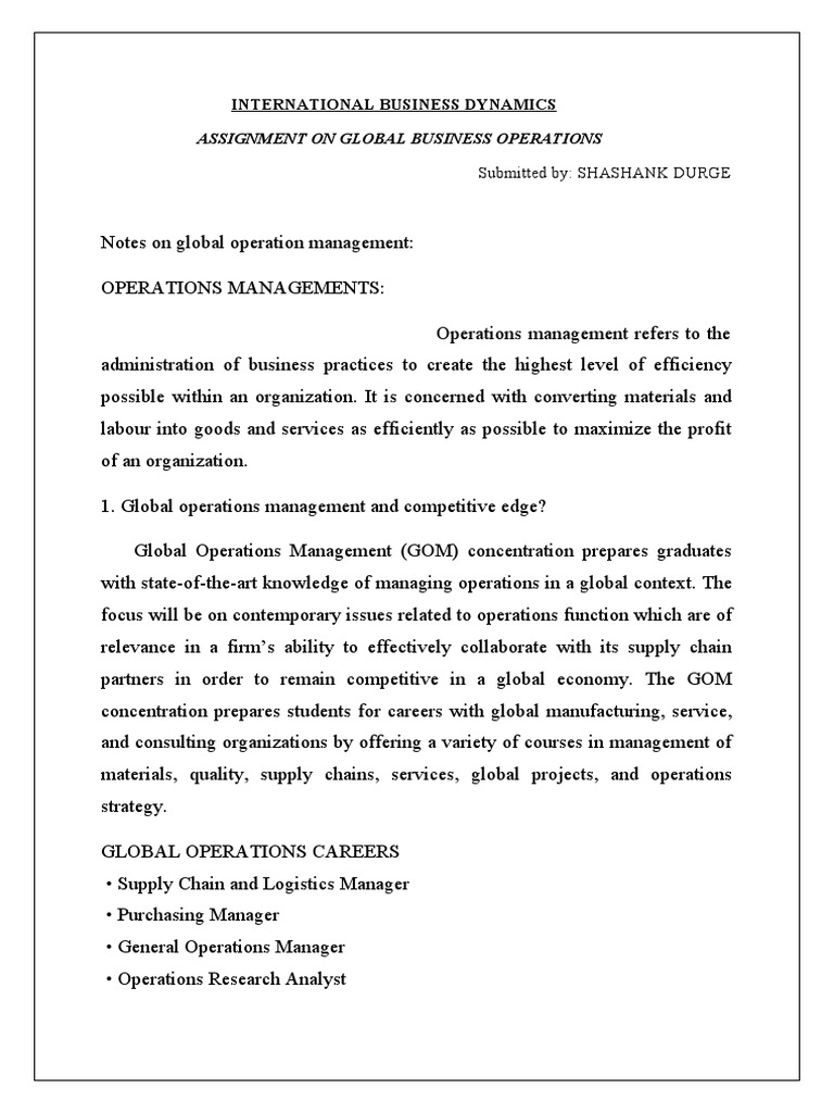 INTERNATIONAL BUSINESS DYNAMIC (Global Operation MGT) | PDF ...