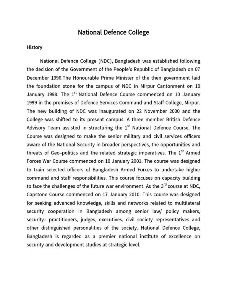 National Defence College Bangladesh PDF | PDF | Military | Staff (Military)