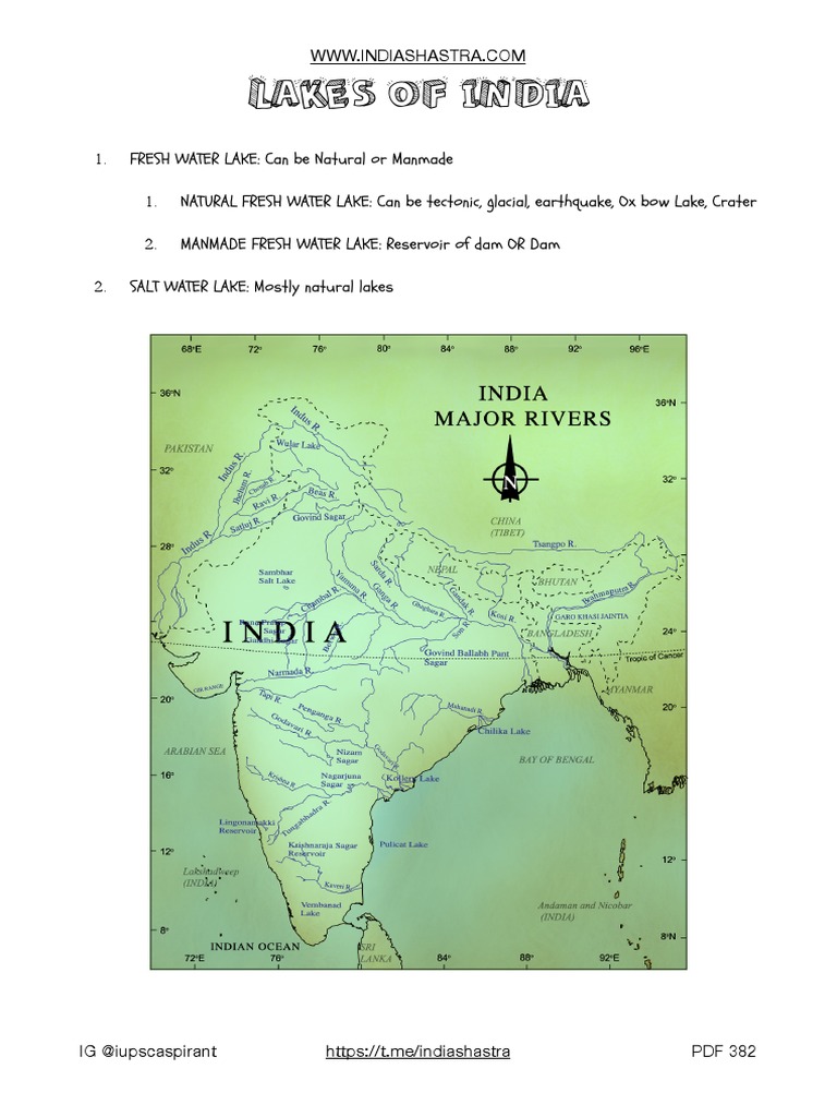 382 Major Lakes of India Indiashastra | PDF | Lake | Bodies Of Water