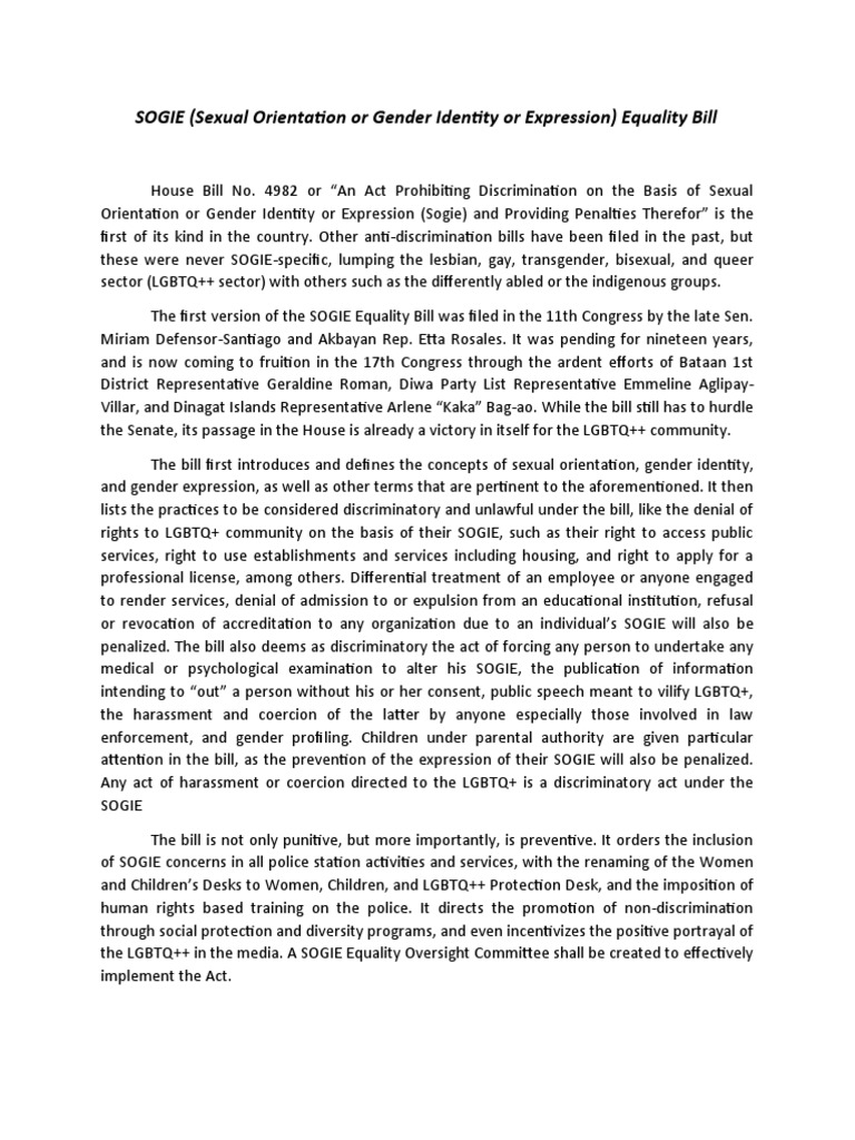 SOGIE Bill | PDF | Inequality | Human Rights