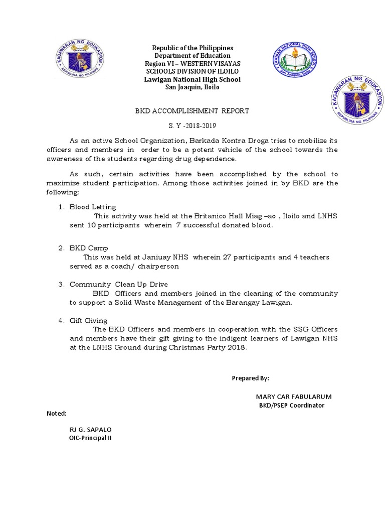 BKD Accomplishment Report 2018-2019 | PDF