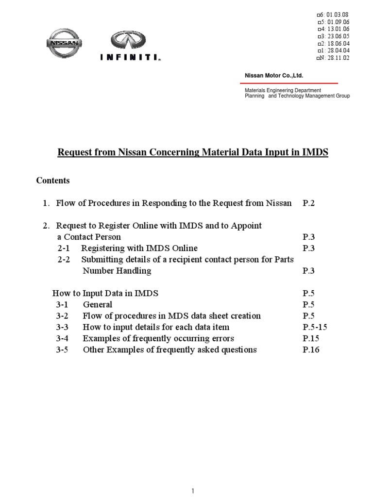Request From Nissan Concerning Material Data Input in IMDS en ...