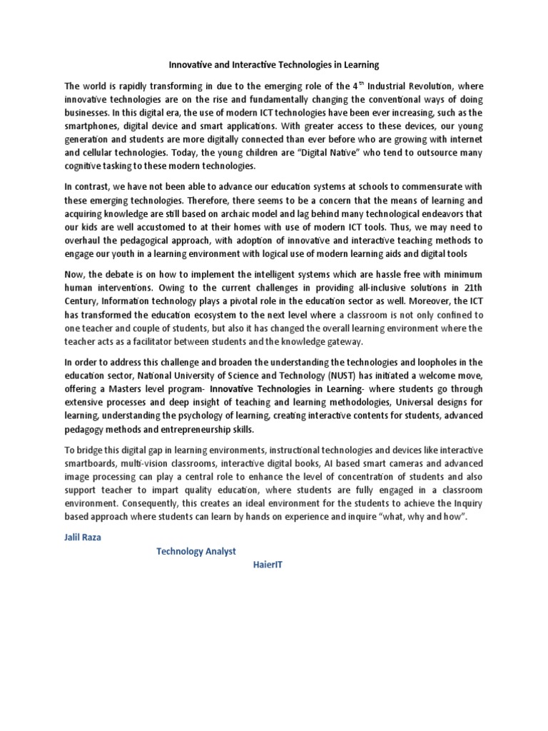 Innovative Technologies in Learning | PDF | Educational Technology ...