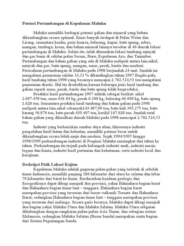 Potensi Pertambangan Di Kepulauan Maluku | PDF