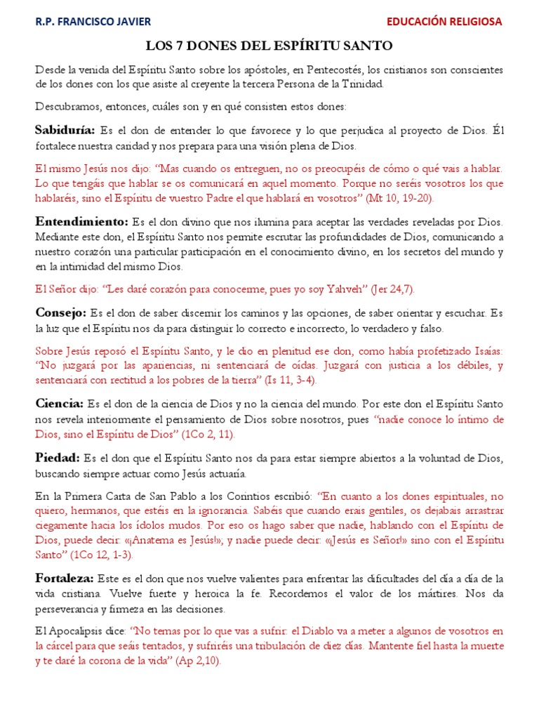 Los 7 Dones Del Espíritu Santo | PDF | espíritu Santo | Dios