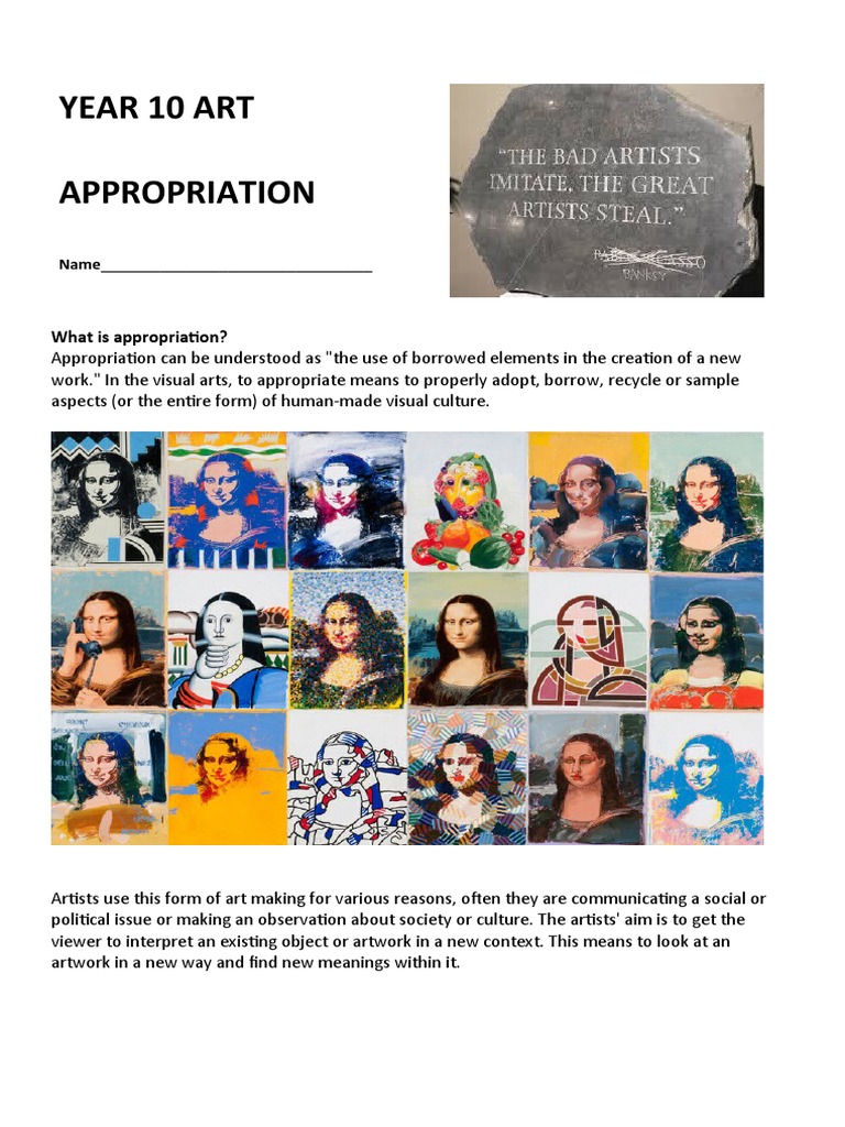 Year 10 Art: Exploring Appropriation | PDF | Impressionism | Aesthetics