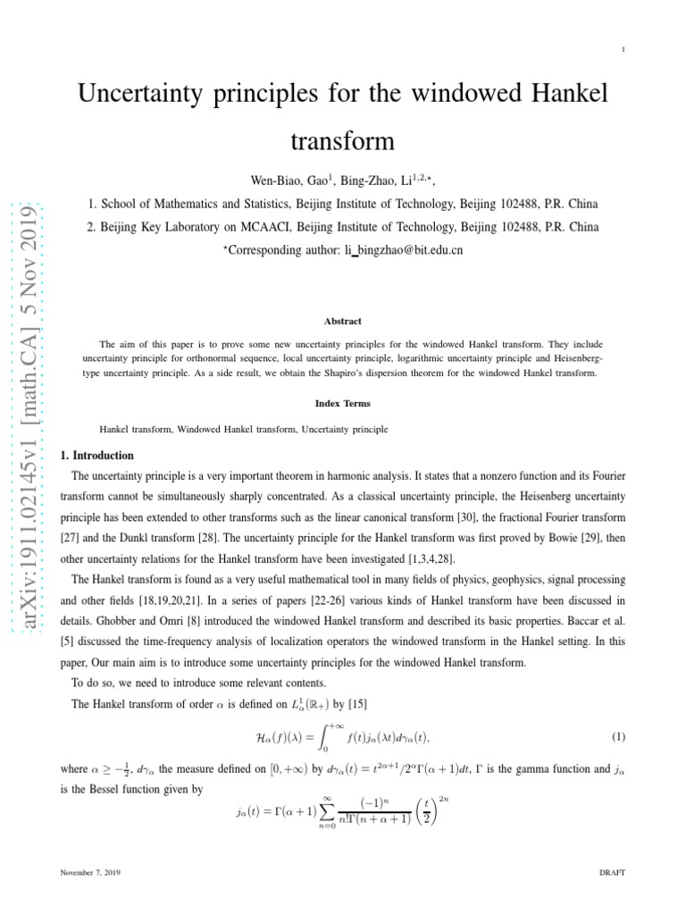 Uncertainty Principles For The Windowed Hankel Transform | PDF | Fourier Transform | Uncertainty ...